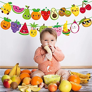 Fruit Theme Birthday Party Decorations Twotti Frutti Party Banner Cute Fruit with Smiling Face Patterns Garland for Summer Fruit Birthday Party Baby Shower Supplies