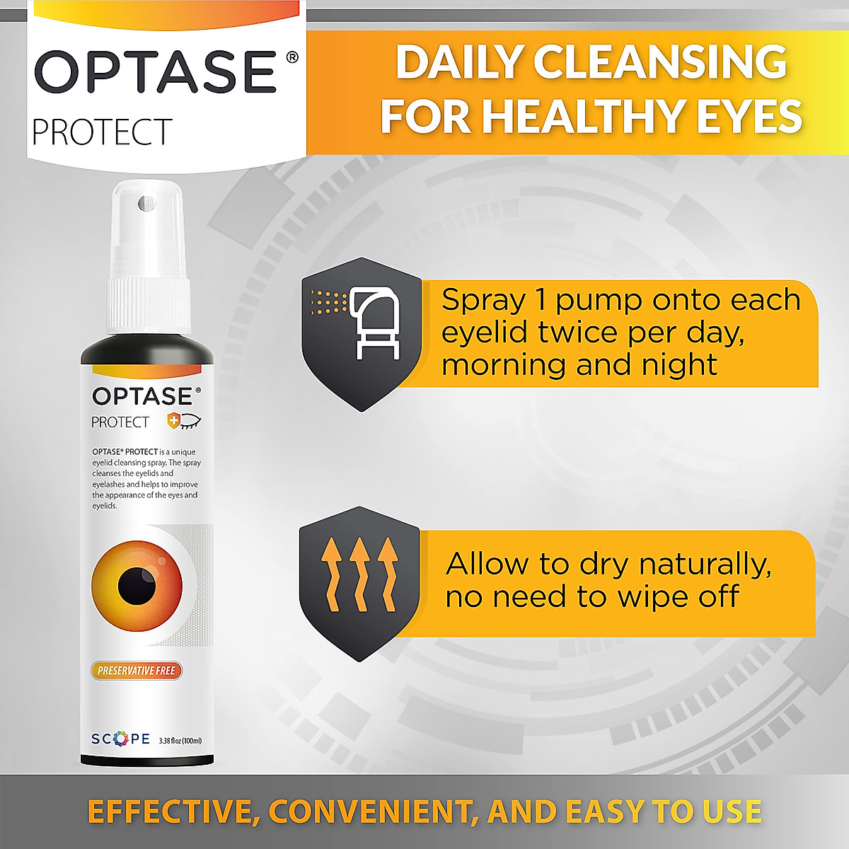 Optase Protect Eyelid Cleansing Spray - Hypochlorous Acid Spray for Daily Protection - Soothing for Dry Eye, Blepharitis, and Stye Treatment - Hypochlorous Acid Eyelid Cleanser - 100 ml