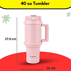 MEDA 40 oz Tumbler with Foldable Handle – Insulated, Reusable Stainless Steel Travel Coffee Mug – Perfect for Travel, Water, Iced Tea, Coffee – Ideal Easter Gift (Peach)