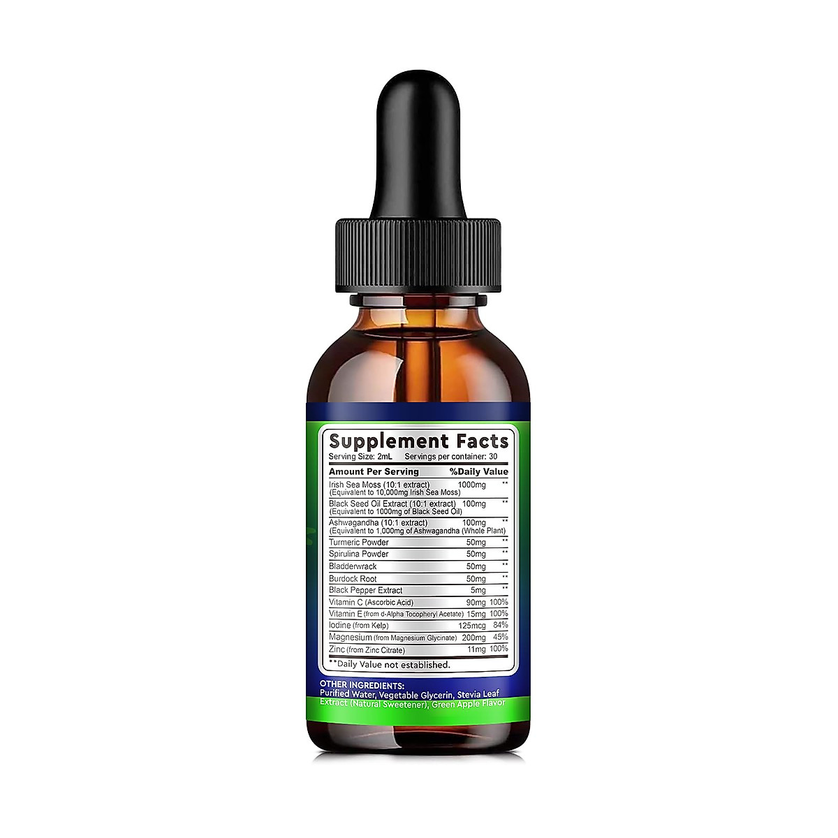 dilib Irish Sea Moss Liquid Drops: 4000mg, Organic Bladderwrack, and Burdock Root, Spirulina, Thyroid Support, Support for Digestion and Skin, Joint Health, Herbal Supplements-2 Fl Oz, Vegan