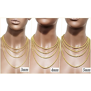 BA UNIQUE FASHION Stainless Steel Rope Chain 16,18, 20, 24 inches Necklace for Men and Women in Gold, Silver Tone (5mm 20", Gold Plated Stainelss Steel)