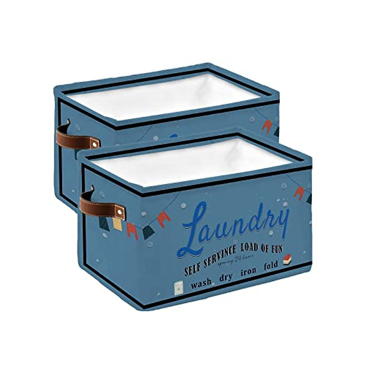 Laundry Room Clothes Cube Storage Organizer Bins with Handles, 15x11x9.5 Inch Collapsible Canvas Cloth Fabric Storage Basket, Wash Dry Iron Fold Books Kids' Toys Bin Boxes for Shelves, Closet