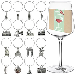 Gnollko 16pcs Travel Wine Glass Charms,Funny Wine Charms for Stem Glasses,Wine Glass Markers Tags,Wine Tasting Party Gifts Favors Decorations Supplies