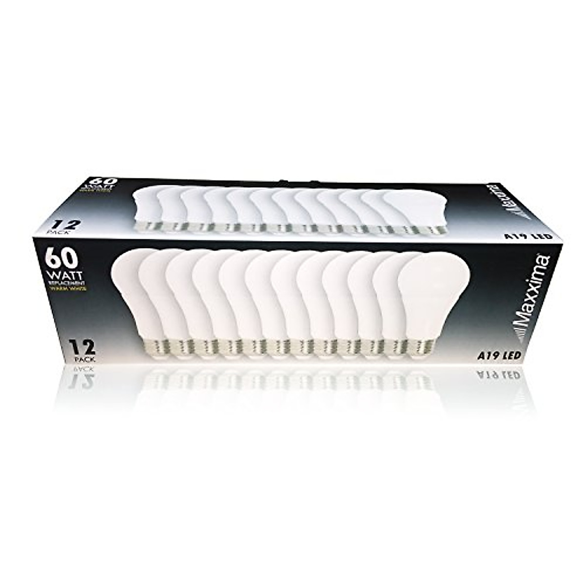 Maxxima LED A19 800 Lumens 60 Watt Equivalent Light Bulb Set - 2700K Soft White Light, Energy Efficient 10 Watts, E26 Base, Non-Dimmable, for Bathrooms, Lamps, and Living Rooms - 12 Pack