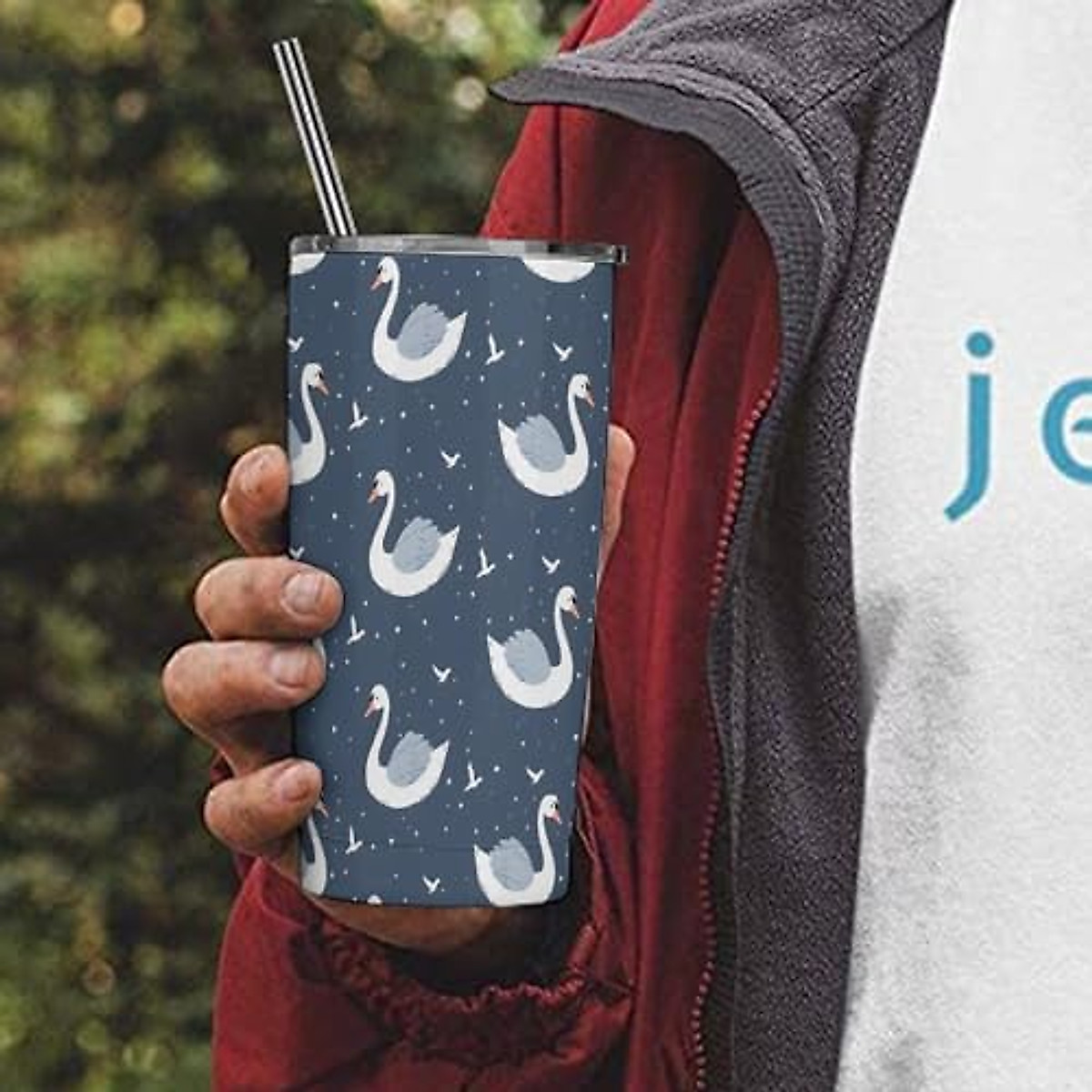 KIOWEIR Duck And Dark Background Stainless Steel Tumbler 20oz With Lid And Straw, Insulated Tumblers Coffee Cup, Travel Mug for Ice Drink & Hot Beverage for Women Men Boys Girls