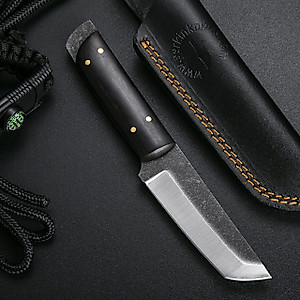 Perkin Hunting Knife With Sheath Fixed Blade Knife Full tang Bushcraft Knife Tanto Blade - PK800 Black