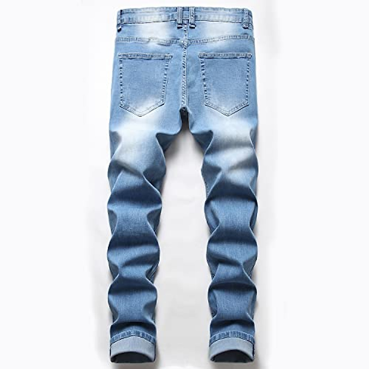 Men's Jeans Slim Fit Tapered Leg Ripped Stretch Flex Pants Skinny Cut Distressed Classic Light Blue Young Fashion Denim（5331-32）