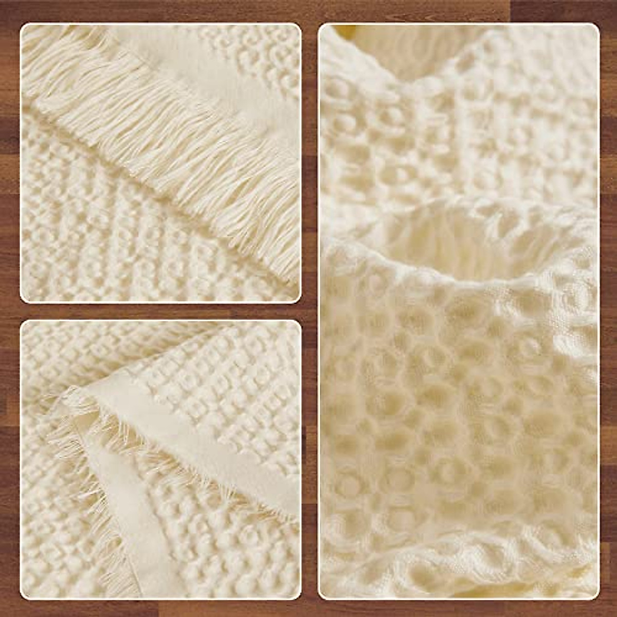 ZonLi Throw Blanket 57 x75 inch Breathable Waffle Weave Throw Blanket for Couch and Bed Versatile Cozy Blanket with Fringes Moderate Thickness and Suitable for Indoor & Outdoor (Beige)