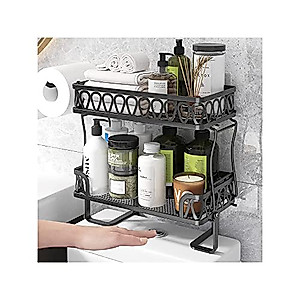 ZONEEAKO 2-Tier Toilet Storage Rack with Toilet Paper Holder and Mesh Design - Black, Durable Carbon Steel Material, Space-Saving, Easy to Assemble and Clean, Ideal for Bathroom Use (Black)