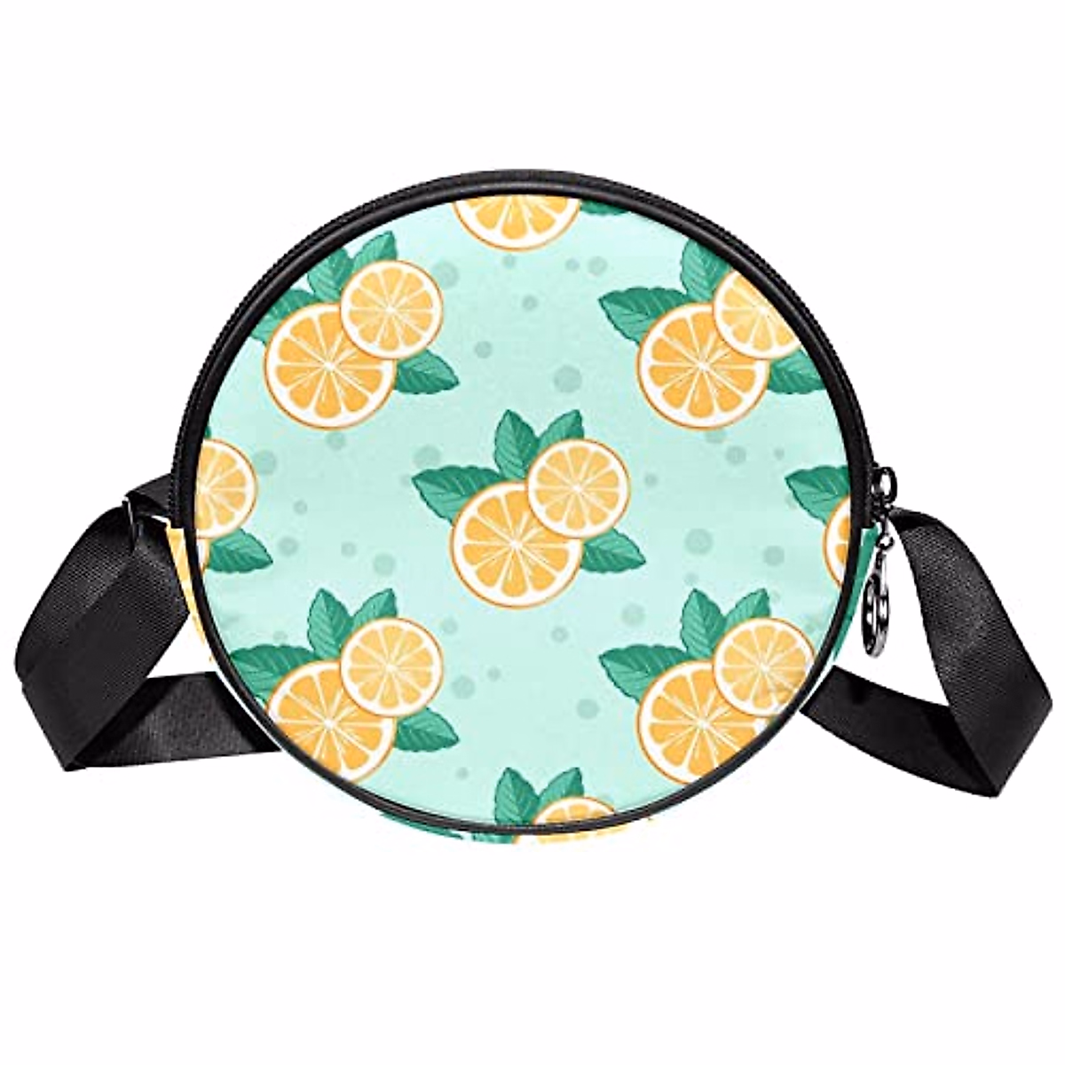 Orange Slice And Mint Crossbody Bag for Women Teen Girls Round Canvas Shoulder Bag Purse Tote Handbag Bag