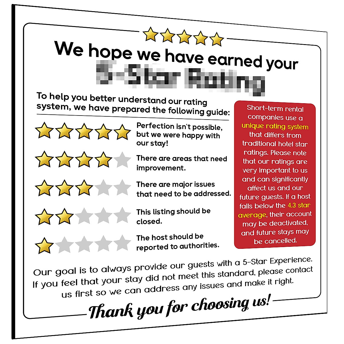 5 Star Rating Magnets for your Air Bnb Needs - Our Airbnb Signs are Great Airbnb Supplies, Vrbo, & Rental Friendly Decor - Our Airbnb Signs for Hosts Help to Encourage Guests to Leave a 5 Star Rating