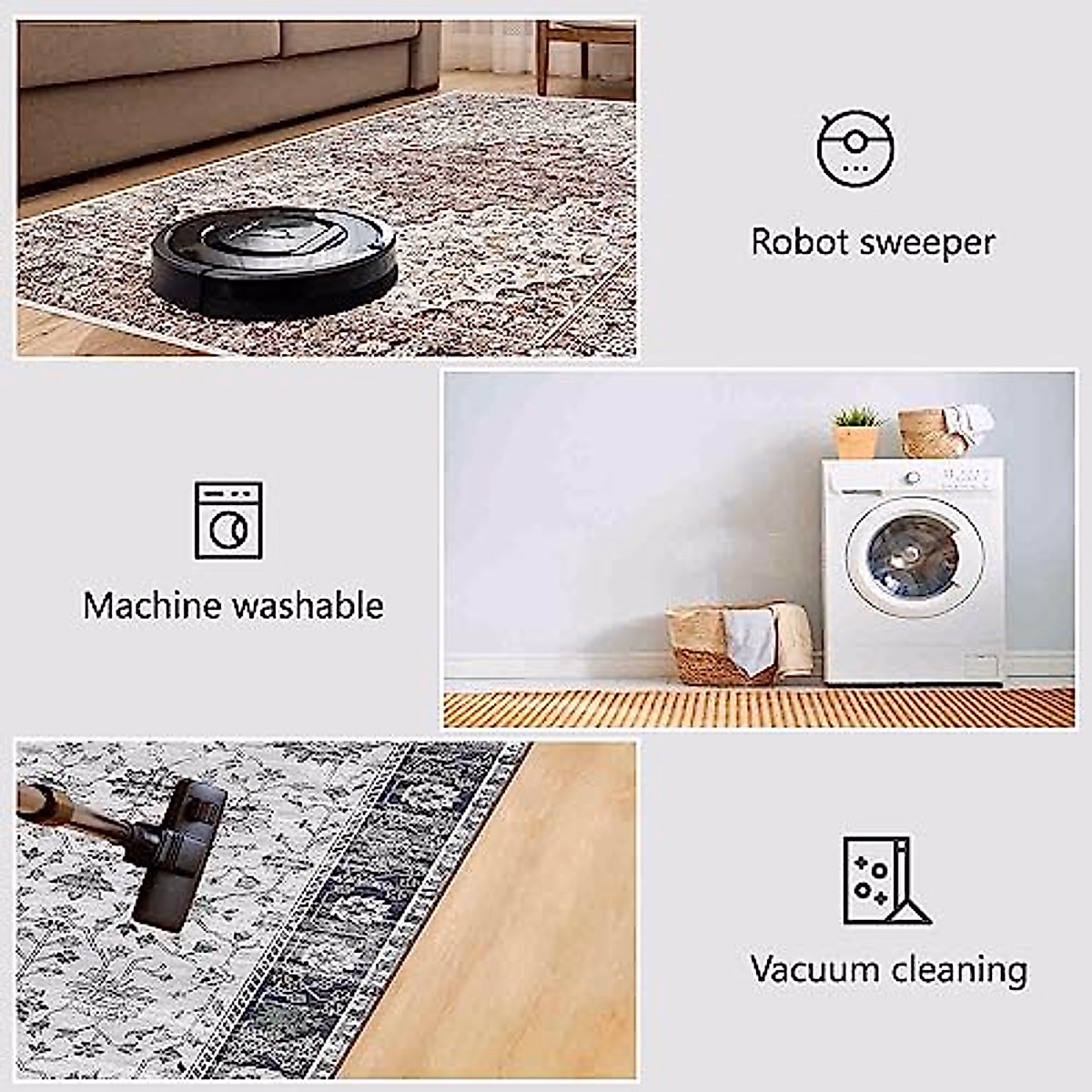 NEATIIP Abstract Botanical Print Rug for Living Room - Machine Washable 8x10 Area Rug Non-Slip Boho Rugs for Bedroom, Mid Century Modern Aesthetic Carpet for Dining Room Light Grey/Green