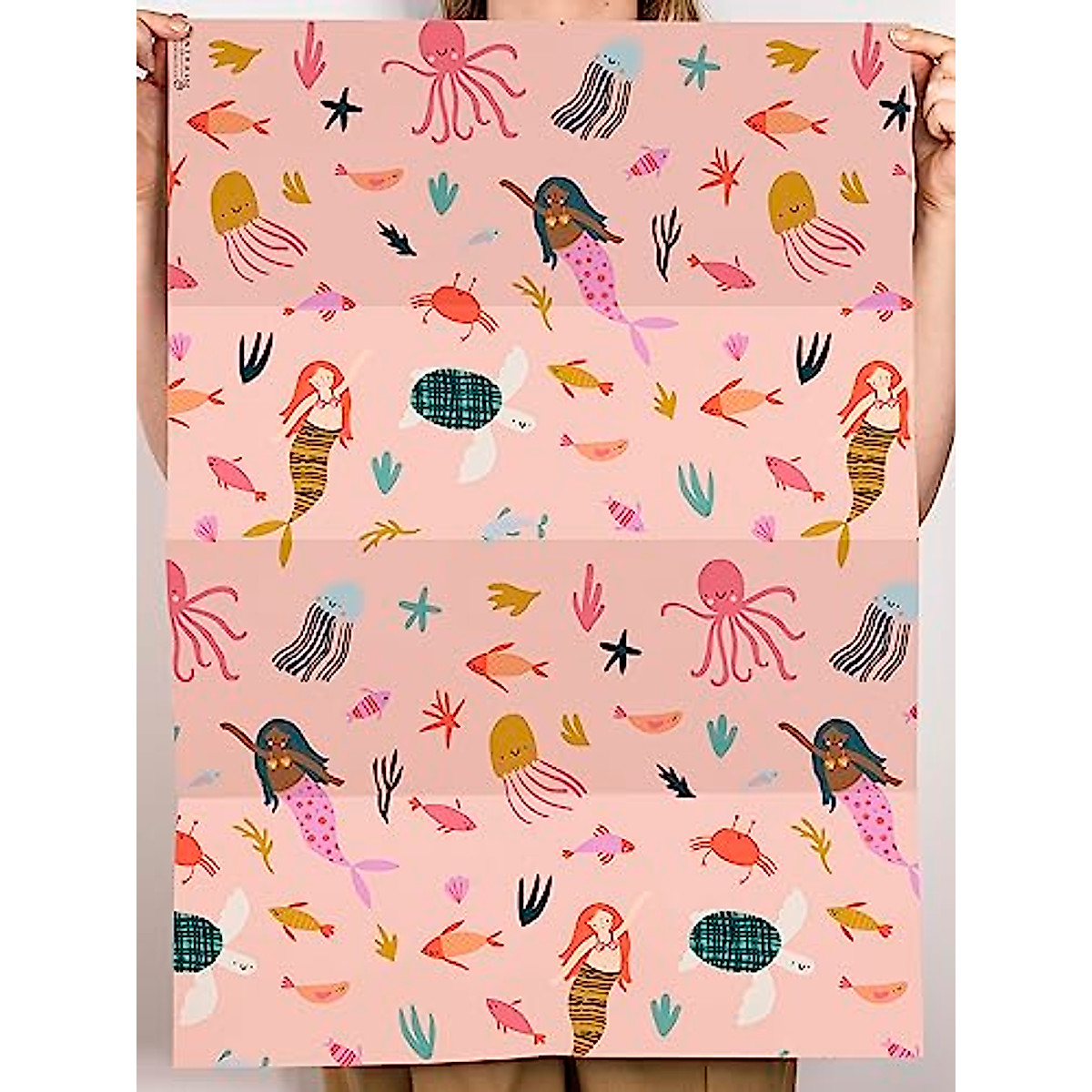 CENTRAL 23 Mermaid Wrapping Paper - 6 Sheets of Pink Gift Wrap - For Kids Baby Girl - Summer Themed - Ocean Creatures - For Birthday or Baby Shower - Recyclable