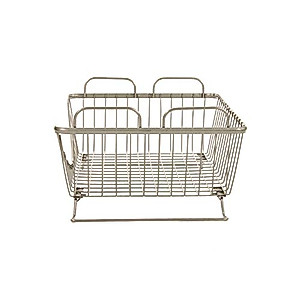 Spectrum Diversified Ashley Stackable Tray, Wire Basket with Raised Feet and Looped Handles Modular Stacking Bin System for Kitchen Countertop & Desk Organization, Satin Nickel