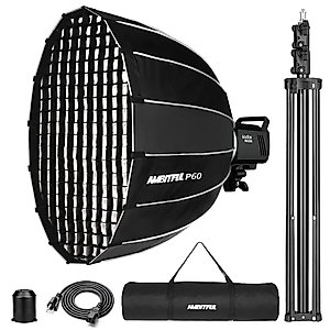 Godox MS300 Strobe Light Photography Kit, 300W Strobe Flash, Built-in Godox 2.4G Wireless X System, 0.1～1.8S Recycle Time, Bowens Mount with P60 Quick Installation Softbox + Light Stand