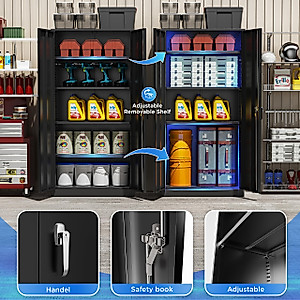 Greenvelly Metal Storage Cabinet, 72" Black Locking Storage Cabinets with Doors and 4 Shelves, Tall Tool Storage Cabinet for Garage, Steel Lockable File Cabinet Metal Locker for Home Office, Classroom