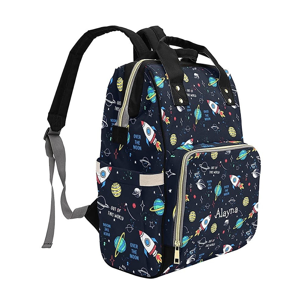 Yeshop Personalized Diaper Backpack Space Planet Rocket Multi Function Diaper Bag Travel Daypack Nursing Nappy Bag
