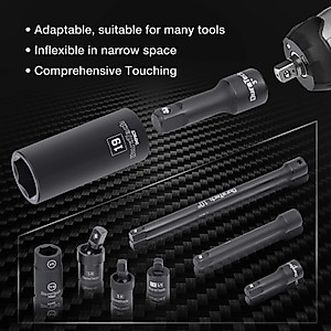 DURATECH 55-Piece Socket Set, 1/2’’ & 6 Point Impact Socket Set, 7 Accessories included, 24 Both Standard Impact Sockets and Deep Impact Sockets in SAE (3/8’’ to 1-1/16’’) & Metric (12 to 27mm)