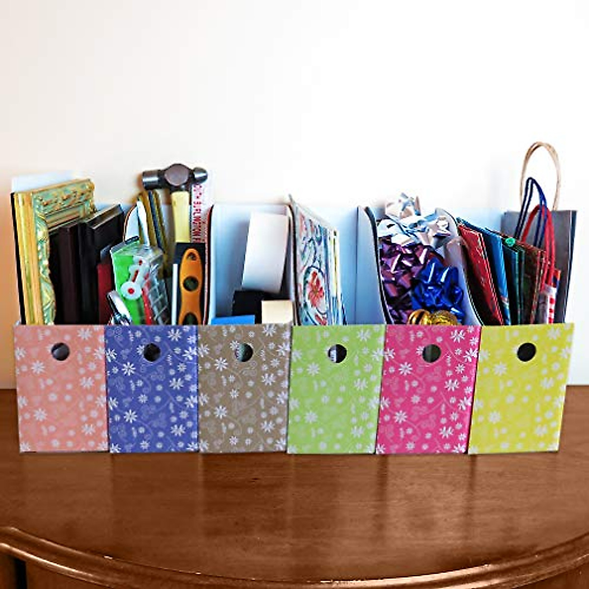 Evelots Set of 6 Magazine File Holder-Organizer-Full 4 Inch Wide-Floral-With Label