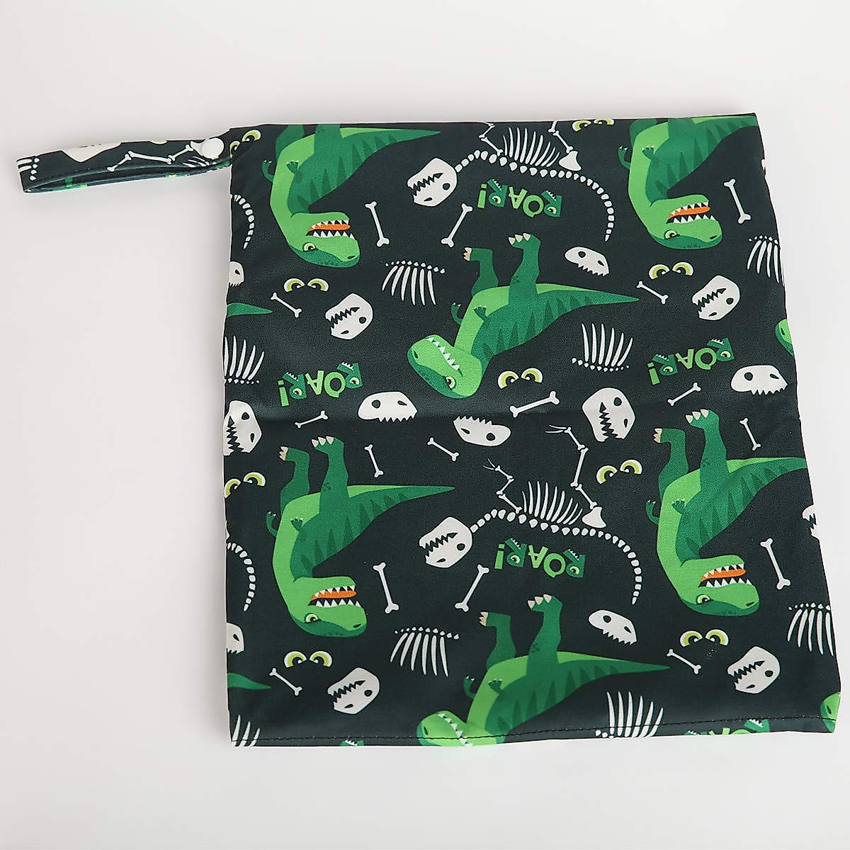 Sigzagor Wet Bag Baby Cloth Diaper Nappy Bag Reusable With Two Zippered Pockets Boys (Green Dinosaur)