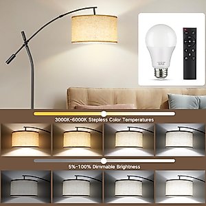 OUTON A19 LED Light Bulb with Remote Control, Efficient 9W LED Bulb (60Watt Equivalent), 810 LM, Dimmable, 3000K-6000K, E26 Base, Light Bulb with Timer for Living Room, Bedroom, 1Bulb & Remote