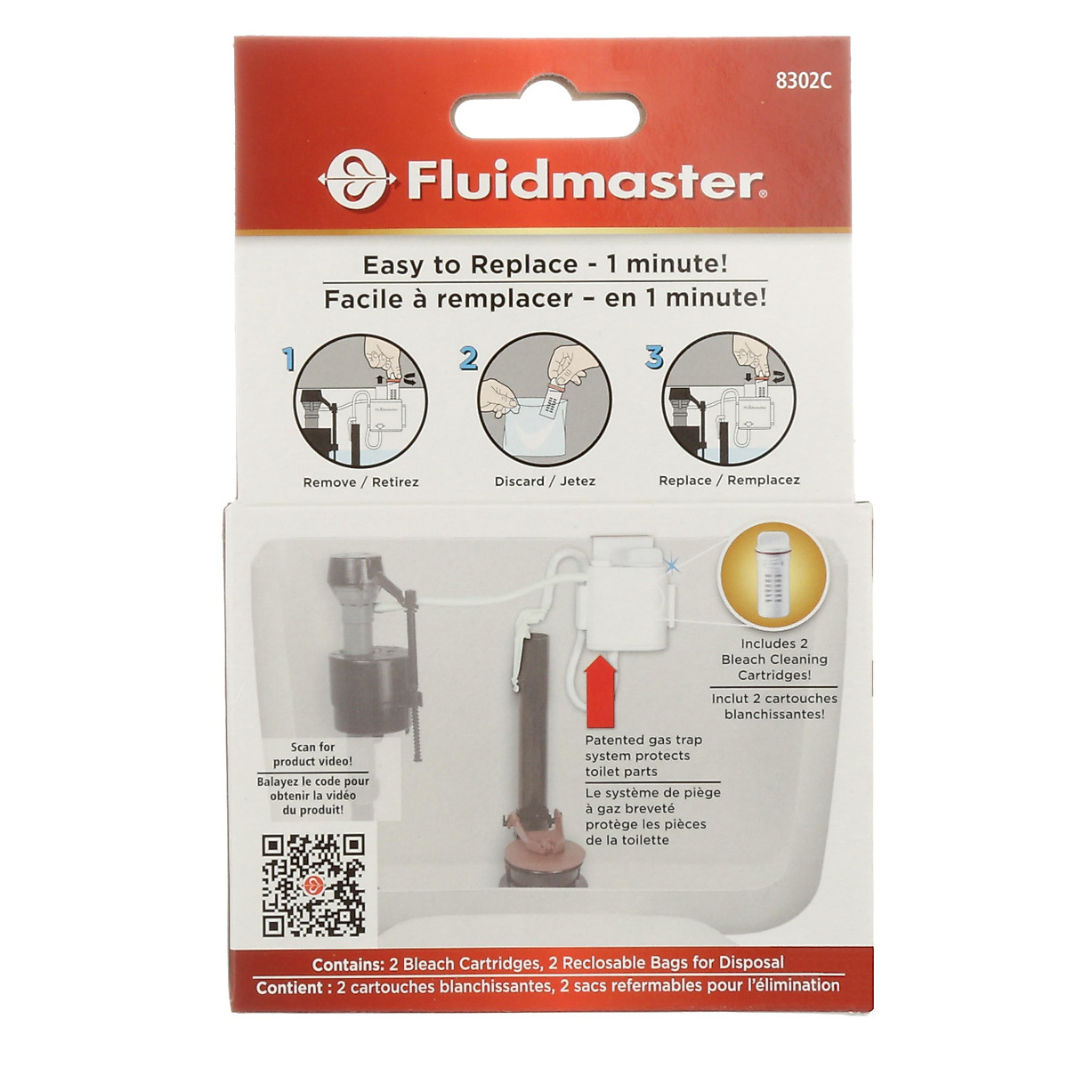 Fluidmaster 8302P8 Flush 'n Sparkle Automatic Toilet Bowl Cleaning System Bleach Replacement Cartridge Refills, 2-Pack