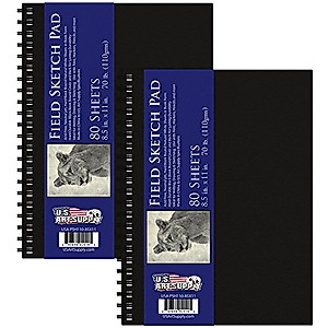 U.S. Art Supply 8.5" x 11" Premium Hardbound Sketch Book, Pack of 2, 80 Sheets Each, 70 lb (110gsm) - Hardcover Spiral Bound Artist Field Sketch Pad, Acid-Free Drawing Paper - Kids, Adults, Students