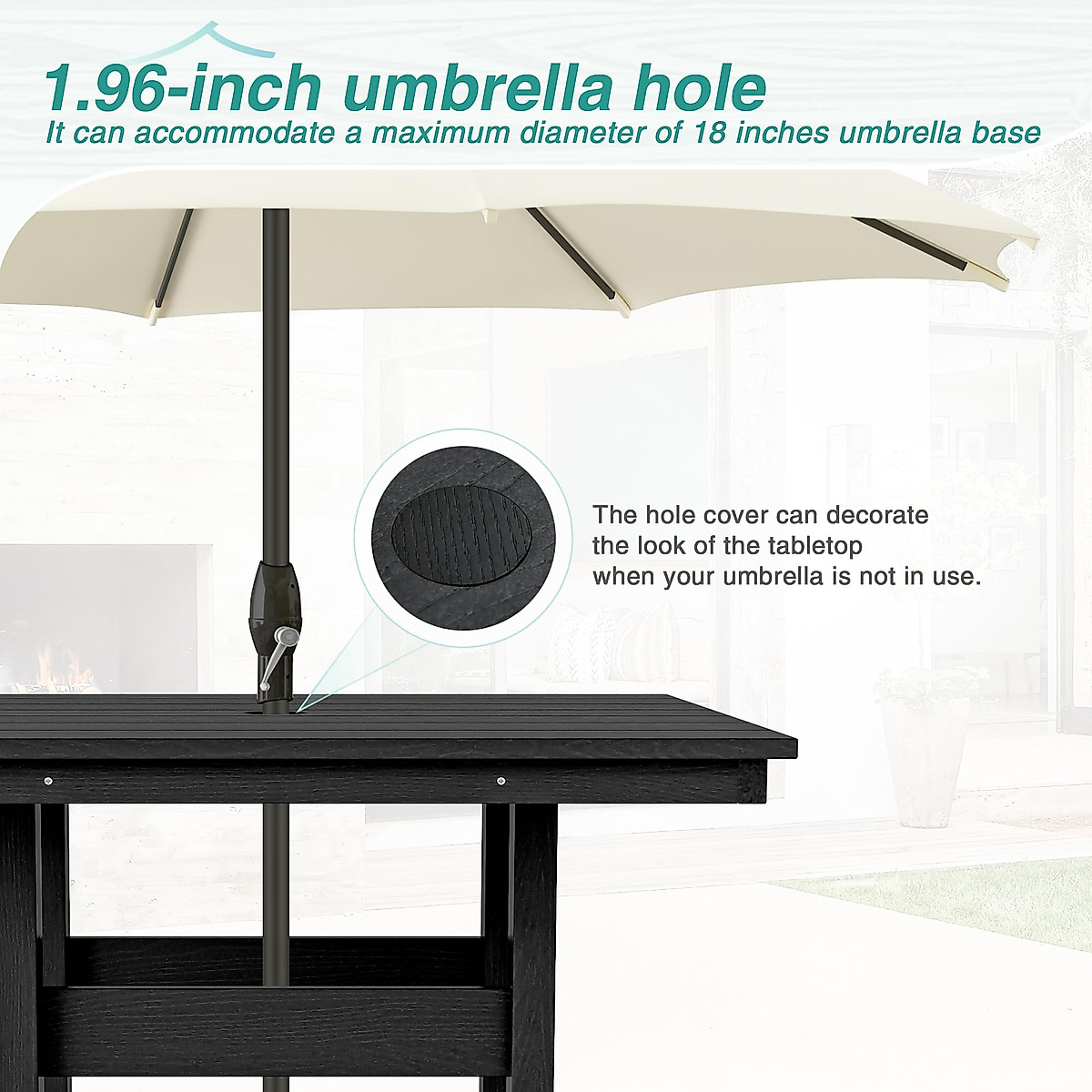 Homenjoy Patio Table and Chairs Set 5 Pieces, HDPE Weather Resistant Outdoor Dining Set with 1.95" Umbrell Hole, Square Outdoor Dining Table with 4 Patio Chairs, Patio Dining Set for Balcony, Black