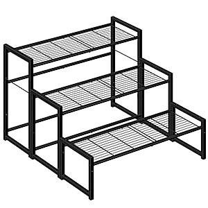 Simple Trending 3 Tier Metal Plant Stand Outdoor Indoor Waterproof, Stackable Heavy Duty Tall Plant Shelf Flower Pot Holder for Garden, Display Rack, Black