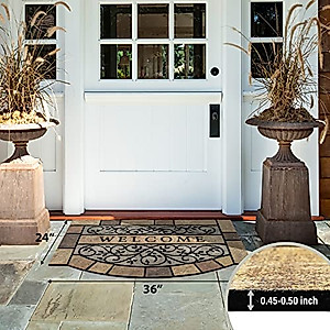 MTOUOCK New Large 36"x24" Heavy Duty Welcome Mat Outdoor with Non-Slip Rubber Backing - Durable Outdoor Door Mat for Front Door Entrance, Garage, Patio & High Traffic Areas - Stone Scroll Design
