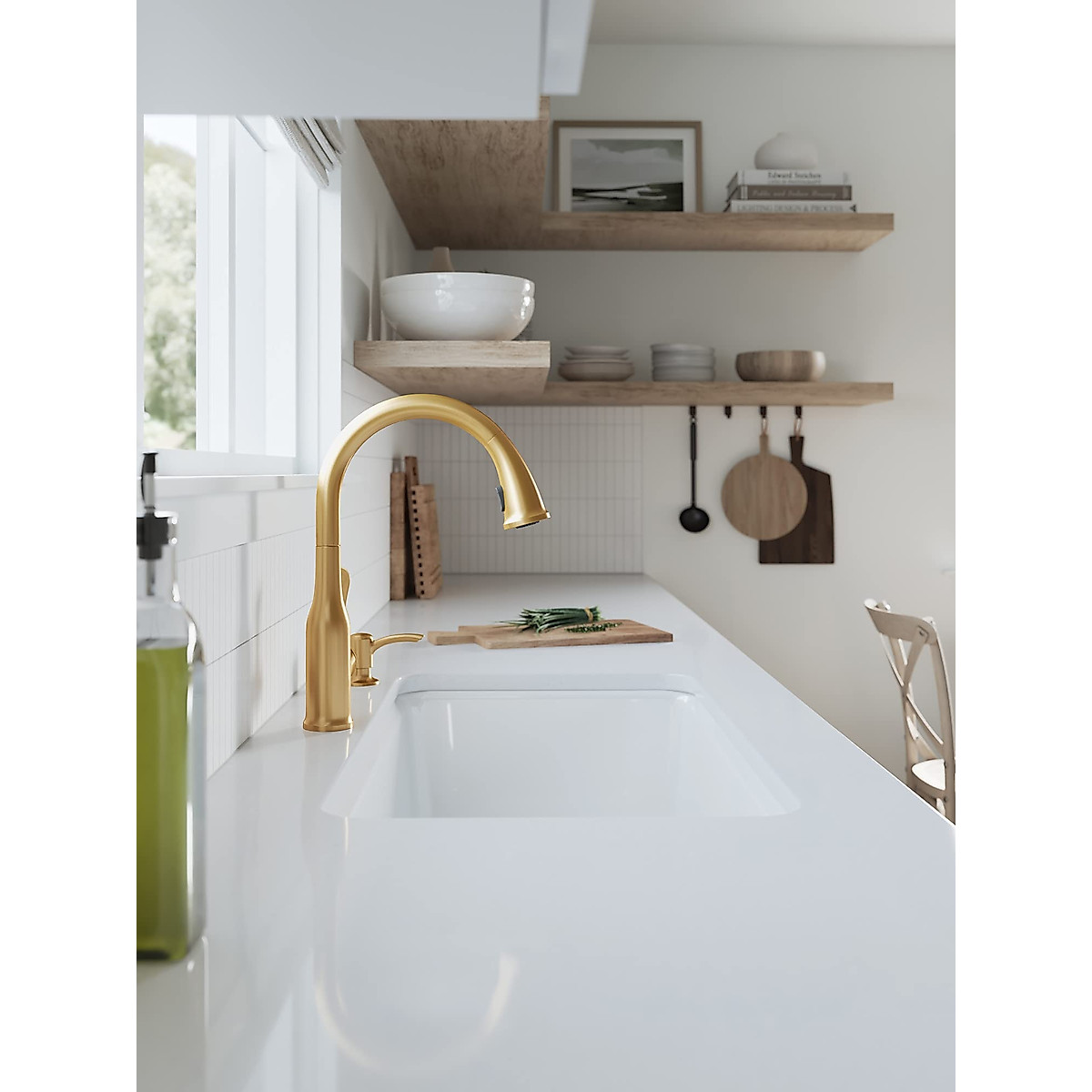 KOHLER REC23863-SD-2MB Motif Kitchen Faucet with Pull Down Sprayer and Soap Dispenser, Kitchen Sink Faucet in Vibrant Brushed Moderne Brass