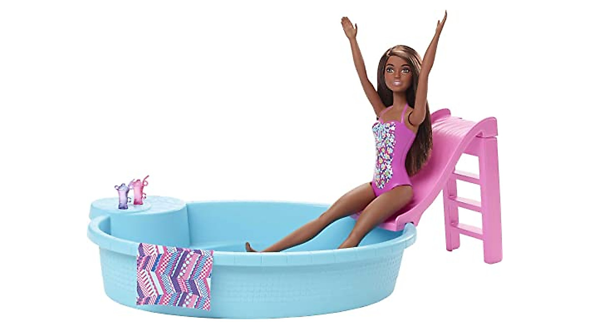 Barbie Doll Pool Playset with Slide & Accessories