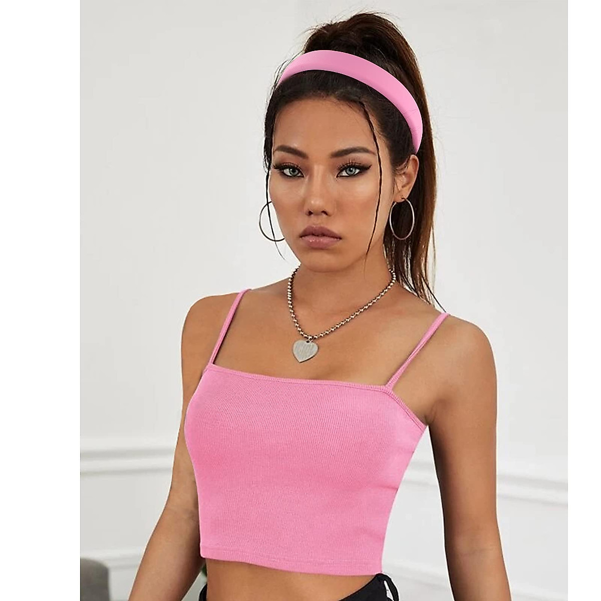 Wecoe 4 Pack Padded Headbands Fashion Headbands for Women Non Slip Soft Thick Comfortable Headbands Kids Cute Light Blue Black Pink White Headband Aesthetic Y2K Hair Accessories for Women Girls(Set 1)