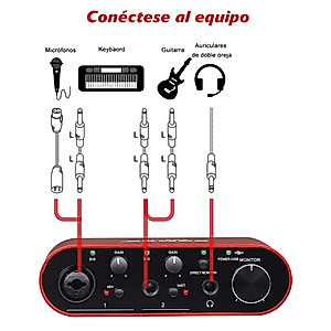 BOMGE BMG11S USB Audio Interface, 24Bit/196kHz High-Fidelity, Ultra-low Latency, for Pc and Mac, with XLR/48V Phantom Power for Recording, Streaming (red)