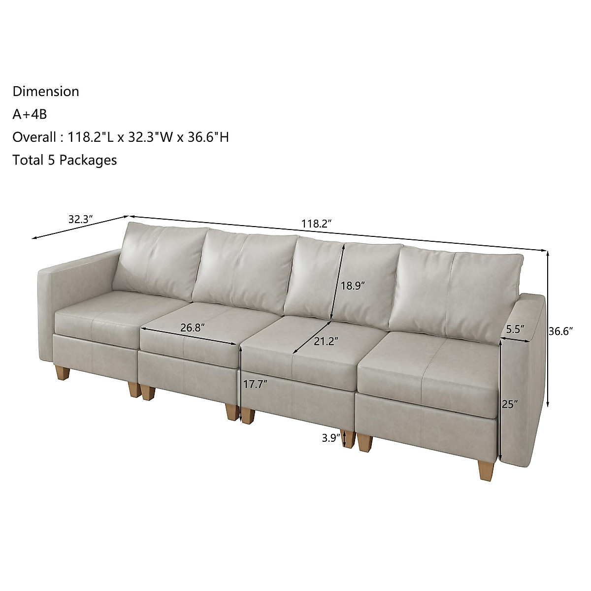 EASE MOOSE Modular Sectional Couch with Storage Seats,4 Seat Faux Leather Convertible Modular Sofa Sectional Sofa Couch with Reversible Chaises for Small Spaces
