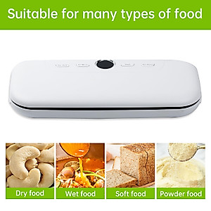 FDLQEOR Food Vacuum Sealer Machine, 80kPa Strong Suction, One-Touch Automatic Operation, 10 Vacuum Seal Bags, Dry & Moist Food Modes with Led Indicator Lights, Compact Design,White