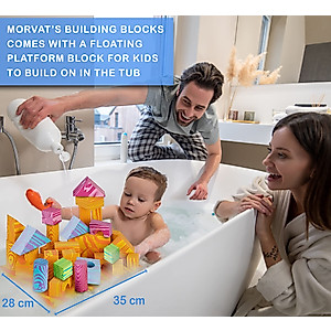 Morvat 60 Piece Colorful Soft EVA Foam Building Blocks Set, Waterproof Play Toy for Children Babies Toddlers & Kids, Boys & Girls Gift, Non Toxic & BPA Free, Bath Tub Platform, Carry & Dry Bag