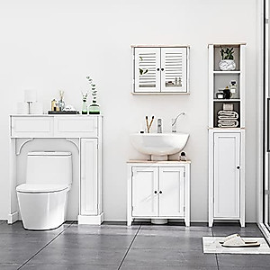 kleankin Wall Mounted Bathroom Medicine Cabinet with Double Mirrored Doors and Adjustable Interior Shelf, White