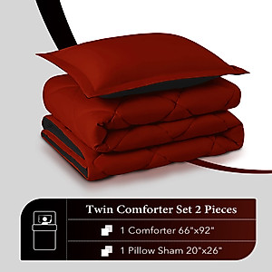 downluxe Twin Comforter Set - Red and Black Twin Comforter, Soft Bedding Sets for All Seasons - 2 Pieces - 1 Comforter (66"x92") and 1 Pillow Sham(20"x26")