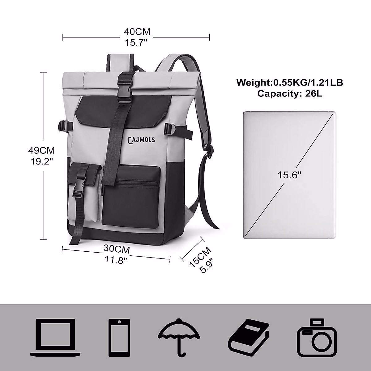 Cajmols School Backpack Waterproof Bookbag College High School Bag For Boys Girls Lightweight Casual Daypack Laptop Backpacks (C- Gray)