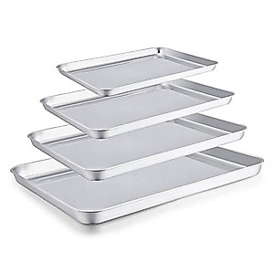 TeamFar Baking Sheet Set of 4, Stainless Steel Baking Pan Tray Cookie Sheet, Non Toxic & Healthy, Rust Free & Easy Clean - Dishwasher Safe