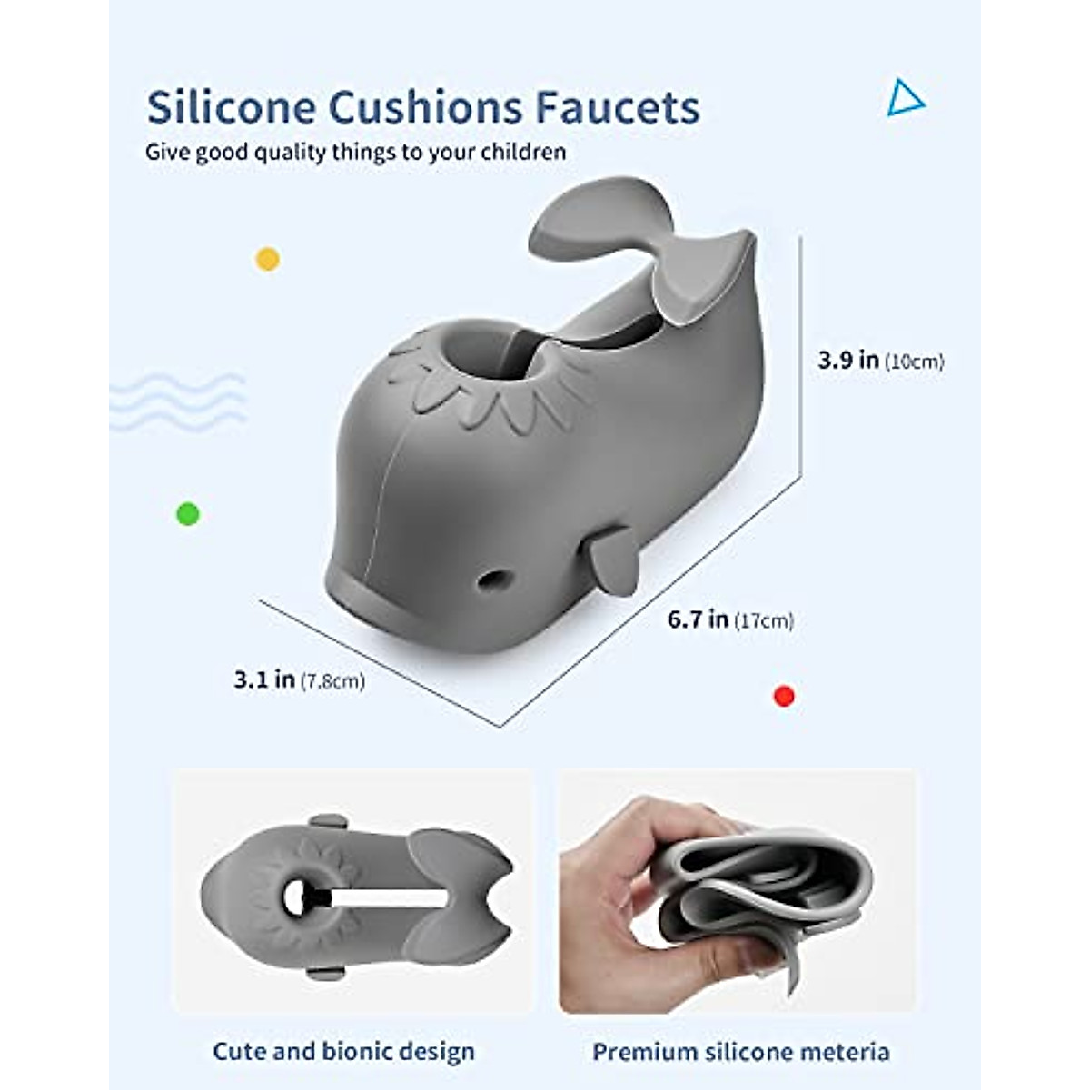 Mandoo Faucet Cover Bathtub Baby, Bath Spout Cover for Baby, Bath Faucet Cover for Kids, Tub Spout Cover Bathtub Faucet Cover Kids Safety, Protection Baby Universal Bath Silicone Toys Whale Grey