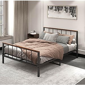 RIDFY Queen Size Metal Bed Frame with Headboard and Footboard,84" Sturdy Platform Bed Frame with Storage Space,Black Bed Frame Bearing 660lbs,No Box Spring Needed,Easy to Assemble, No Noise