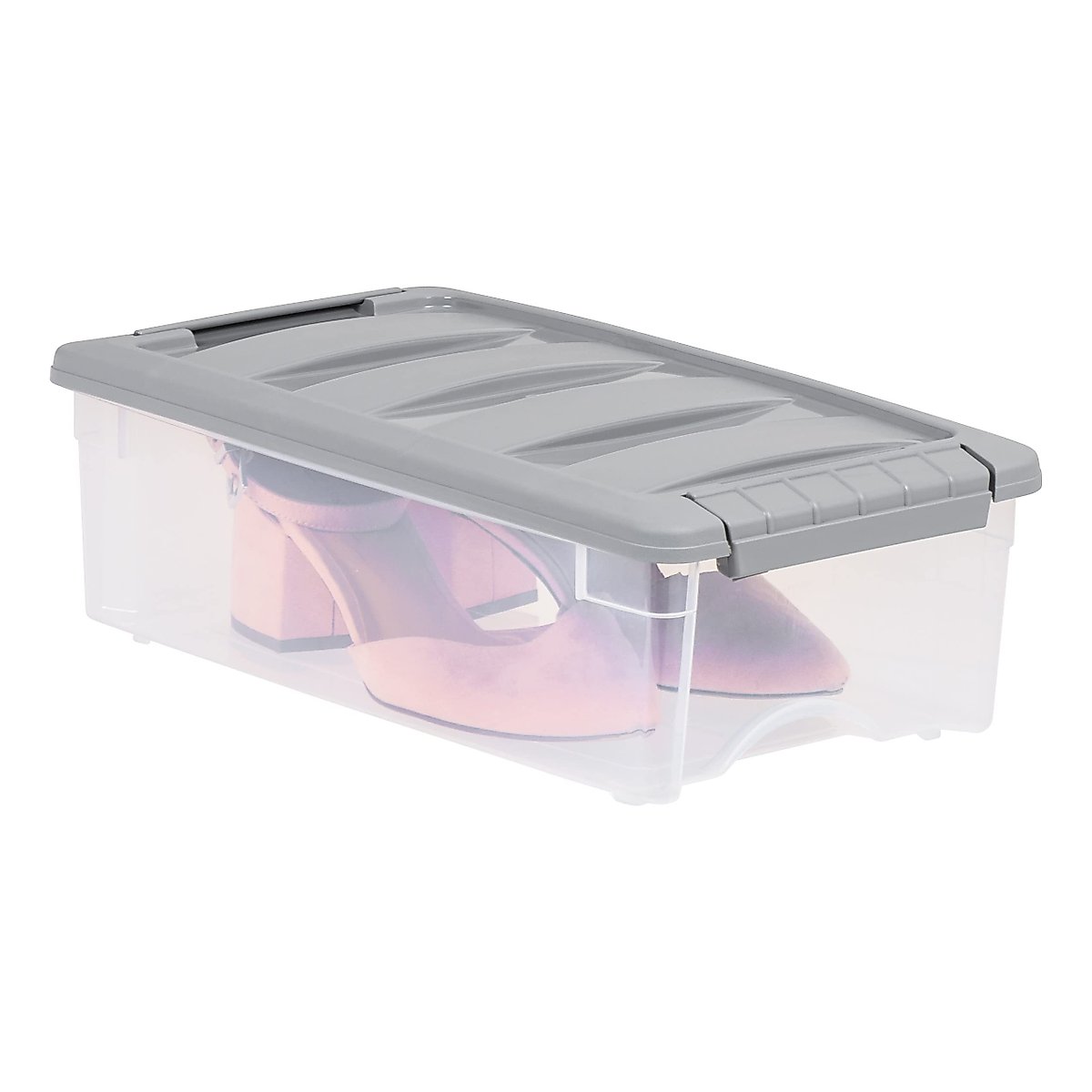 Amazon Basics 5 Quart Stackable Plastic Storage Bins with Latching Lids- Clear/ Grey- Pack of 10