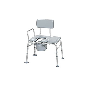 Drive Medical 12005KDC-1 Transfer Bench Commode Chair for Toilet with Padded Seat, Gray