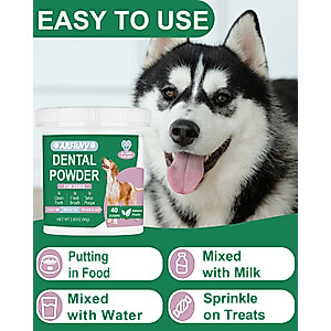 SANTKOL Dog Dental Powder - Dog Teeth Cleaning Powder with Green Tea, Lysozyme, Brown Algae - Dog Dental Care Targets Tartar, Plaque & Bad Breath - Dog Breath Freshener - for All Dogs, 80g