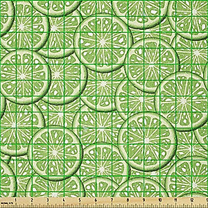 Lunarable Food Fabric by The Yard, Bunch of Sliced Limes Background Yummy Fruit Fresh Tropical Vitamin Picture Print, Stretch Knit Fabric for Clothing Sewing and Arts Crafts, 1 Yard, Fern Green