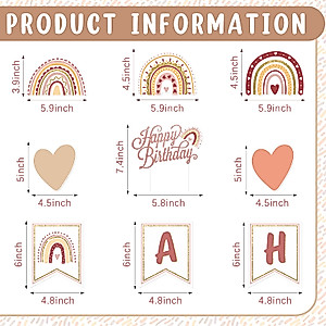 26 Pcs Rainbow Birthday Party Decorations with Bohemian Theme Happy Birthday Banner, Cake Toppers, Ceiling Hanging Swirl Spirals with Cards for Neutral Baby Shower Birthday Party Supplies