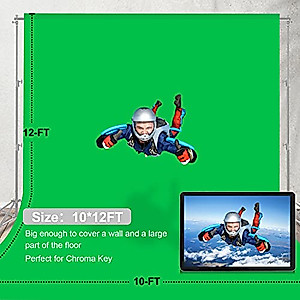 12 X 10 FT Large Green Screen Backdrop for Photography, GreenScreen Background for Zoom Meeting, Polyester Cloth Fabric Curtain with 4 Spring Clamps, Chromakey Video Photoshoot Studio Gaming YouTube