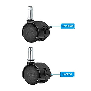 PATIKIL 1 Inch Swivel Casters, 8 Pack Nylon 360 Degree Universal Circlip Swivel Stem Wheels with Brake for Chair Furniture Replacement, Black